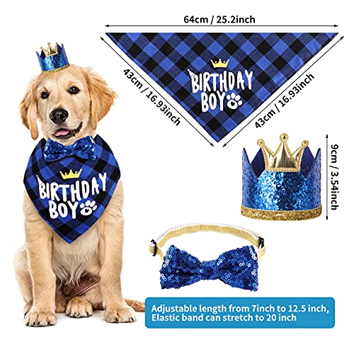 Selemoy Dog Birthday Party Supplies, Dog Birthday Hat Bandana Scarf with Cute Dog Bow Tie, Flag, Balloons for Small Medium Dogs Pets, Doggie Birthday Party Supplies Decorations