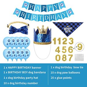 Selemoy Dog Birthday Party Supplies, Dog Birthday Hat Bandana Scarf with Cute Dog Bow Tie, Flag, Balloons for Small Medium Dogs Pets, Doggie Birthday Party Supplies Decorations