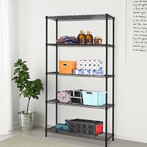 5 tier wire shelving unit 72"x36"x14"storage shelves metal wire shelf storage rack adjustable commercial organizer heavy duty layer unit for restaurant garage pantry kitchen office (black)