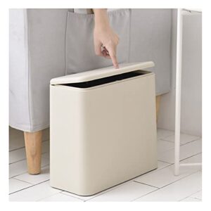 cwll modern wastebasket thin trash can,small rectangular dog proof plastic trash bin,3.2 gallon/12 liter slim plastic trash can wastebasket with press type lid, beige