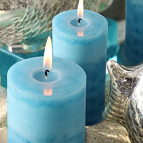 Petristrike Strong Ocean Scented Pillar Candles, 50+ Hrs Long Burning Candles，3 Pack Blue Candles for Home Scented (3x4'')