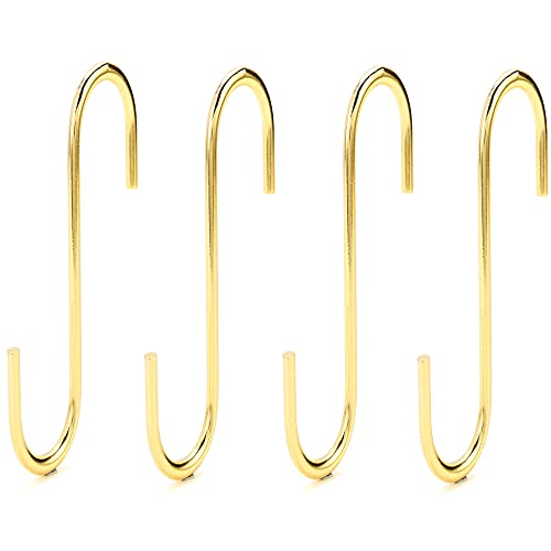 4 Pack S Shape Hooks Heavy-Duty Metal Hanging Extension Hooks Clips Apply Kitchenware Bathroom Utensils Gardening for Hanging Pot, Pan, Cups, Plants, Bags, Jeans, Towels (Golden) (gold)