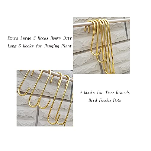 4 Pack S Shape Hooks Heavy-Duty Metal Hanging Extension Hooks Clips Apply Kitchenware Bathroom Utensils Gardening for Hanging Pot, Pan, Cups, Plants, Bags, Jeans, Towels (Golden) (gold)