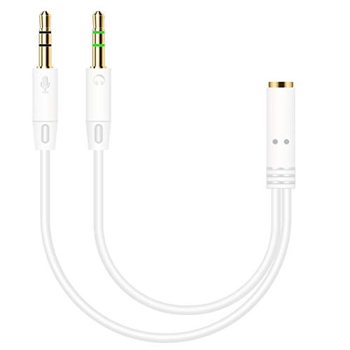 ZTGD 3.5mm Splitter, Headphone Splitter Earphone Adapter Audio 3.5mm Female to 2 Male Jack Aux Cable White One Size