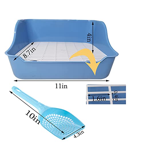 Hamiledyi Small Animal Rabbit Litter Box, Plastic Square Cage Toilet, Corner Pan with Grate, Potty Training for Bunny, Guinea Pigs, Chinchilla, Ferret, Hamster(Blue)