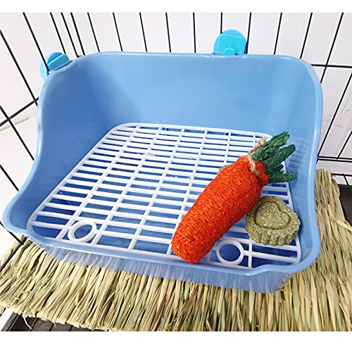 Hamiledyi Small Animal Rabbit Litter Box, Plastic Square Cage Toilet, Corner Pan with Grate, Potty Training for Bunny, Guinea Pigs, Chinchilla, Ferret, Hamster(Blue)