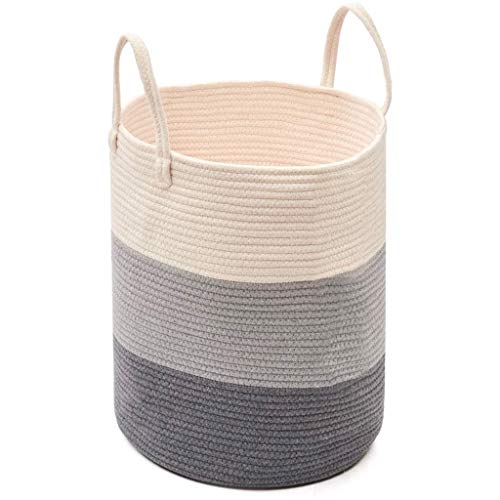 UXZDX Large Cotton Storage Basket Soft Laundry Basket Woven Cotton Storage Basket with Handle