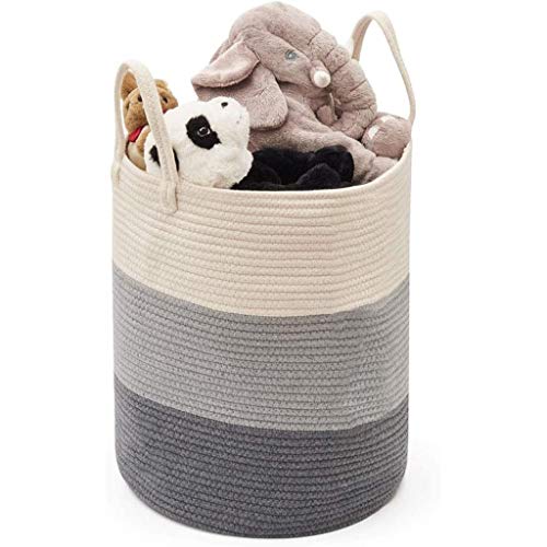 UXZDX Large Cotton Storage Basket Soft Laundry Basket Woven Cotton Storage Basket with Handle