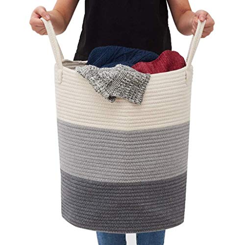 UXZDX Large Cotton Storage Basket Soft Laundry Basket Woven Cotton Storage Basket with Handle