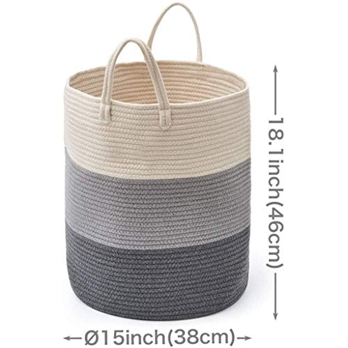 UXZDX Large Cotton Storage Basket Soft Laundry Basket Woven Cotton Storage Basket with Handle