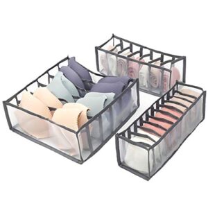 ymlhome 3pcs/set underwear drawer organizer sock / bra organizer divider foldable drawer storage box closet organizer for underwear, bras, socks, stockings, scarves, ties, handkerchiefs (grey)