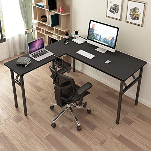 L Shaped Desk, Folding Computer Tables,55"x 55"Computer Corner Desk, Home Gaming Desk, Office Writing Workstation, Space-Saving, Easy to Assemble,Black