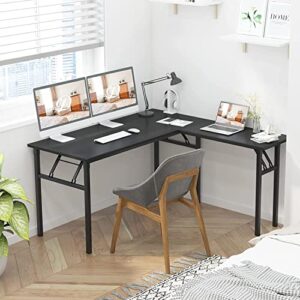 L Shaped Desk, Folding Computer Tables,55"x 55"Computer Corner Desk, Home Gaming Desk, Office Writing Workstation, Space-Saving, Easy to Assemble,Black