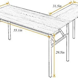 L Shaped Desk, Folding Computer Tables,55"x 55"Computer Corner Desk, Home Gaming Desk, Office Writing Workstation, Space-Saving, Easy to Assemble,Black