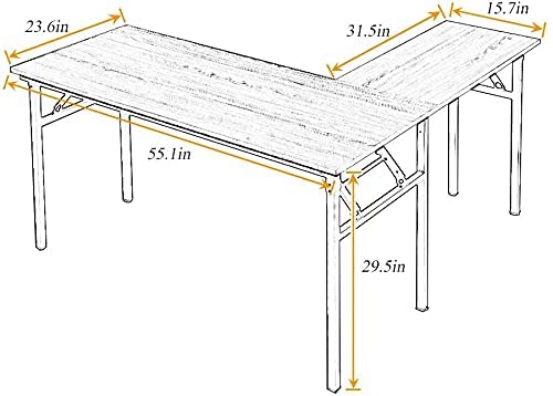 L Shaped Desk, Folding Computer Tables,55"x 55"Computer Corner Desk, Home Gaming Desk, Office Writing Workstation, Space-Saving, Easy to Assemble,Black