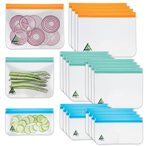 Latest Sense Reusable Storage Bags, BPA-Free – 20 Pack Reusable Sandwich Bags with Drying Rack – Eco-Friendly Ziplock Storage Bags for Food, Snacks, Lunch – Leakproof Reusable Freezer Bags