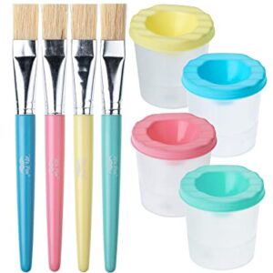 Mr. Pen- No Spill Paint Cups with Pastel Colored Lids, 4 pcs with 4 Paint Brushes, Paint Containers with Lids, Paint Cups with Lids for Kids, Paint Cups for Painting, Spill Proof Paint Cups for Kids