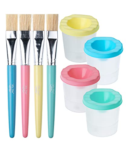 Mr. Pen- No Spill Paint Cups with Pastel Colored Lids, 4 pcs with 4 Paint Brushes, Paint Containers with Lids, Paint Cups with Lids for Kids, Paint Cups for Painting, Spill Proof Paint Cups for Kids