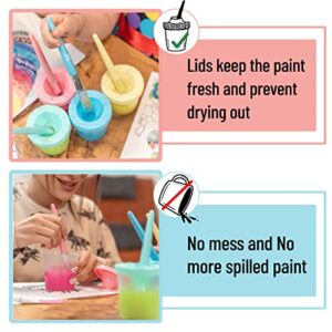 Mr. Pen- No Spill Paint Cups with Pastel Colored Lids, 4 pcs with 4 Paint Brushes, Paint Containers with Lids, Paint Cups with Lids for Kids, Paint Cups for Painting, Spill Proof Paint Cups for Kids