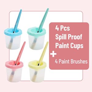 Mr. Pen- No Spill Paint Cups with Pastel Colored Lids, 4 pcs with 4 Paint Brushes, Paint Containers with Lids, Paint Cups with Lids for Kids, Paint Cups for Painting, Spill Proof Paint Cups for Kids