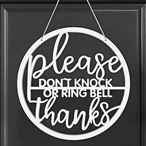 Please Do Not Knock Or Ring Doorbell Sign No Soliciting Sign for House Wood Do Not Disturb Door Hanger Sign Funny Office Door Signs Baby Sleeping Sign No Stranger Hanging sign Go Away Farmhouse Decor