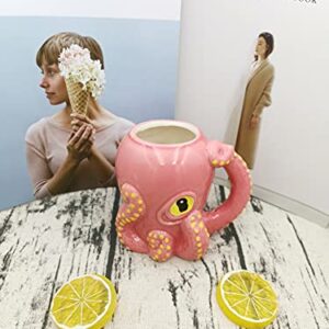 Pink Octopus Ceramic 3D Coffee Mug with Tentacle Handle 3D Octopus cup (3D Octopus Mug)