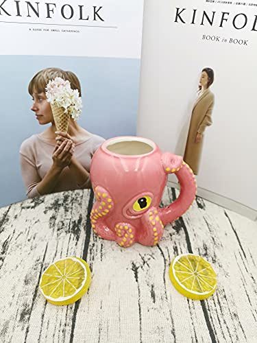 Pink Octopus Ceramic 3D Coffee Mug with Tentacle Handle 3D Octopus cup (3D Octopus Mug)