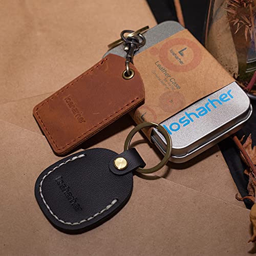 losharher Genuine Leather Holder for AirTag with Key Ring Anti-Scratch Air Tag Keychain Protective Case Anti-Lost 2 Pack