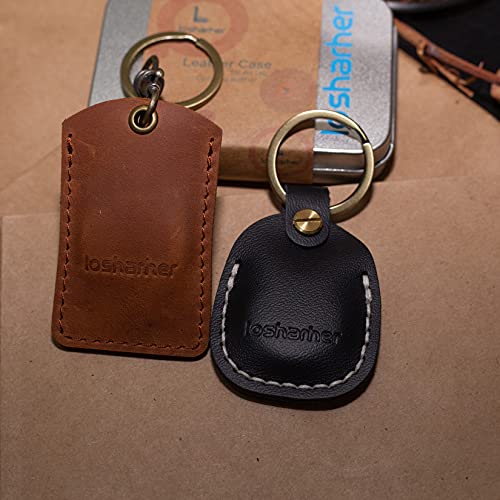 losharher Genuine Leather Holder for AirTag with Key Ring Anti-Scratch Air Tag Keychain Protective Case Anti-Lost 2 Pack