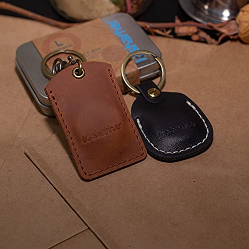 losharher Genuine Leather Holder for AirTag with Key Ring Anti-Scratch Air Tag Keychain Protective Case Anti-Lost 2 Pack