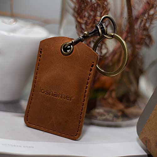 losharher Genuine Leather Holder for AirTag with Key Ring Anti-Scratch Air Tag Keychain Protective Case Anti-Lost 2 Pack