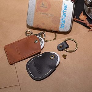 losharher Genuine Leather Holder for AirTag with Key Ring Anti-Scratch Air Tag Keychain Protective Case Anti-Lost 2 Pack