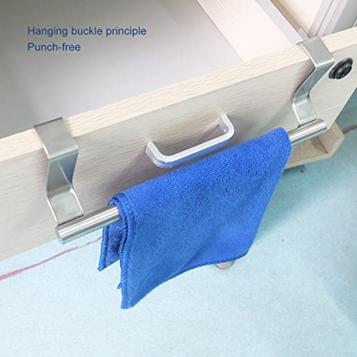 Garosa Bath Towel Bar Stainless Steel Hangable Towel Rack Punch Free Hanging Buckle Kitchen Towel Holder Single Bars Dish Cloth Hanger for Cabinet Bathroom Kitchen (36cm)