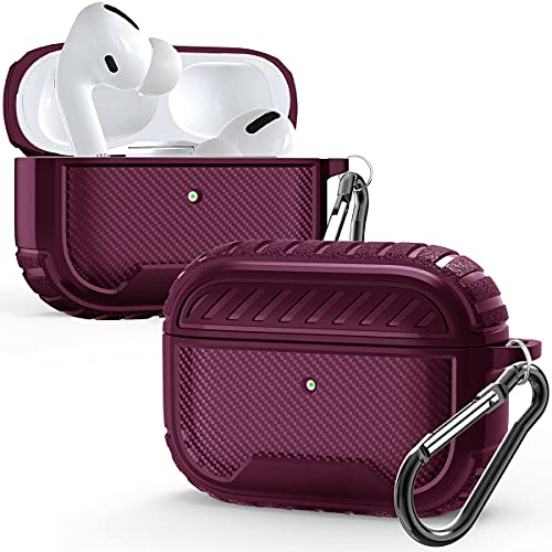 RUOXI for AirPods Pro 2019 Case Silicon Cover with Keychain, Wireless Charging Cover Full Body Protective, Front LED Visible (Burgundy)