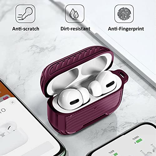 RUOXI for AirPods Pro 2019 Case Silicon Cover with Keychain, Wireless Charging Cover Full Body Protective, Front LED Visible (Burgundy)