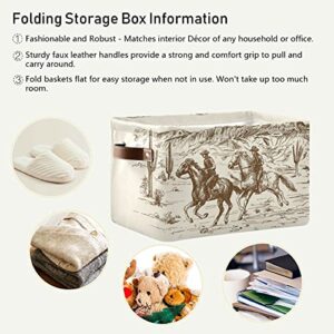 WELLDAY 2PCS Storage Basket Western Desert Cowboy Large Foldable Storage Bin Cube Collapsible Organizer