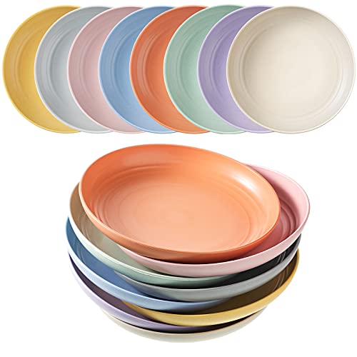 8 Pieces Wheat Straw Deep Dinner Plates Reusable Lightweight Straw Plates Dishwasher and Microwave Safe Dinner Plates Unbreakable Sturdy Dessert Plates for Toddlers Kids Adults (8 Inch)