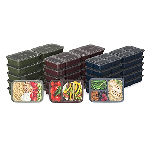 Bentgo® Prep 60-Piece Meal Prep Kit - 1, 2, & 3-Compartment Containers with Custom Fit Lids - Microwaveable, Durable, Reusable, BPA-Free, Freezer & Dishwasher Safe Storage Containers (Rich Shades)