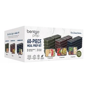 Bentgo® Prep 60-Piece Meal Prep Kit - 1, 2, & 3-Compartment Containers with Custom Fit Lids - Microwaveable, Durable, Reusable, BPA-Free, Freezer & Dishwasher Safe Storage Containers (Rich Shades)