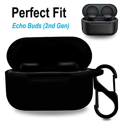 Geiomoo Silicone Carrying Case Compatible with Echo Buds 2nd Gen, Portable Scratch Shock Resistant Cover with Carabiner (Black)