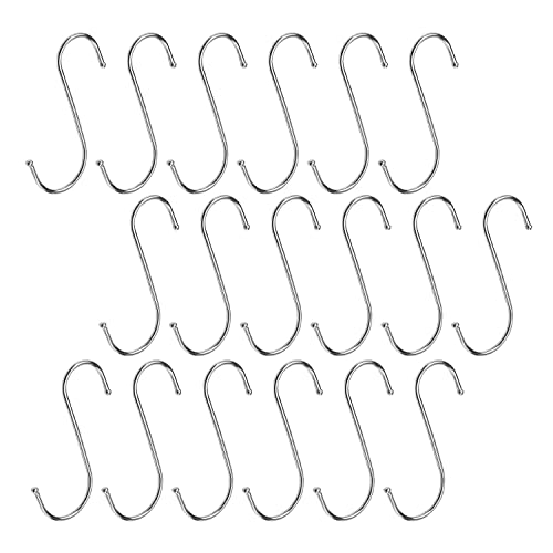 Juvielich 25 Pcs 5" Wall Mounted S Shaped Hook Hangers for Towel Bag Key Kitchen Utensils, Thickness 4mm/0.16" Silver Colored