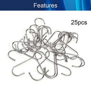 Juvielich 25 Pcs 5" Wall Mounted S Shaped Hook Hangers for Towel Bag Key Kitchen Utensils, Thickness 4mm/0.16" Silver Colored