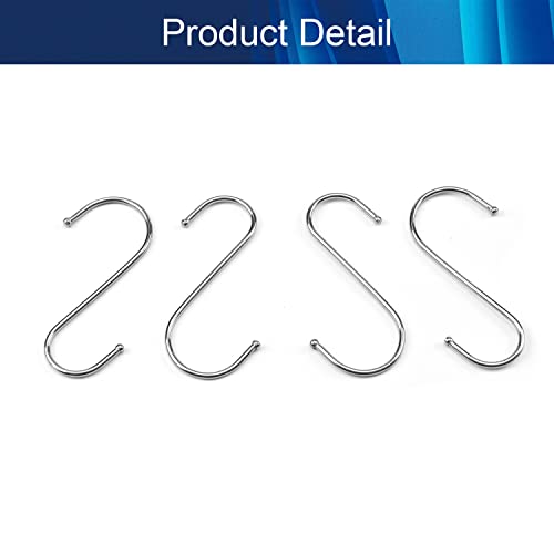 Juvielich 25 Pcs 5" Wall Mounted S Shaped Hook Hangers for Towel Bag Key Kitchen Utensils, Thickness 4mm/0.16" Silver Colored