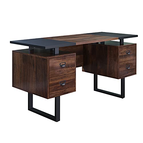 MODERION Computer Desk for Home Office with 4 Large Drawers, Rustic Wood Writing Study Table with Metal Frame, 59” x 21.7” x 29.5”, Easy Assembly, Brown and Black CTSZ20401WACM