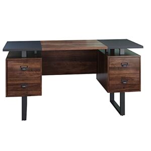 MODERION Computer Desk for Home Office with 4 Large Drawers, Rustic Wood Writing Study Table with Metal Frame, 59” x 21.7” x 29.5”, Easy Assembly, Brown and Black CTSZ20401WACM