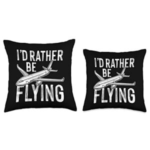 pilot t-shirts for men aviator retro gifts i'd Rather be Flying Airplane Classic Steward Throw Pillow, 16x16, Multicolor