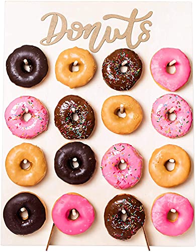 2 Pack Donut Wall Display Stand for Party, Wedding, Event, Brunch, and Birthday Use, Decorative Doughnut and Bagel Holder, Pop-Up Tabletop Placement, Laser Engraved Bamboo