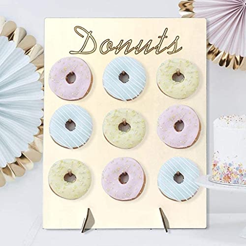 2 Pack Donut Wall Display Stand for Party, Wedding, Event, Brunch, and Birthday Use, Decorative Doughnut and Bagel Holder, Pop-Up Tabletop Placement, Laser Engraved Bamboo