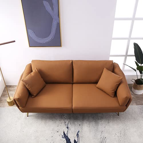 Acanva Mid-Century Modern 3-Seat Living Room Couch, Vegan Leather Sofa, Pecan Brown