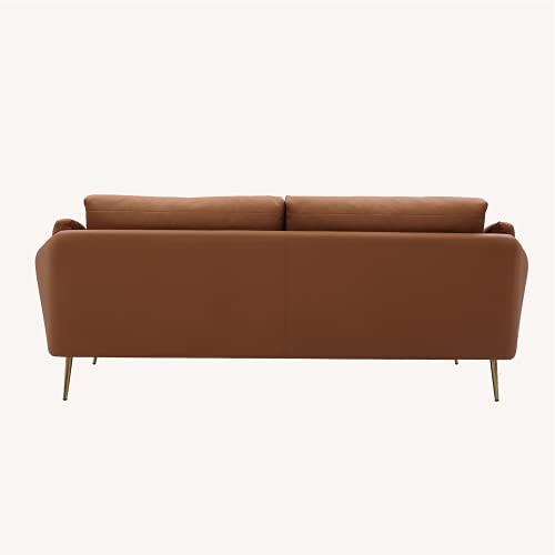 Acanva Mid-Century Modern 3-Seat Living Room Couch, Vegan Leather Sofa, Pecan Brown